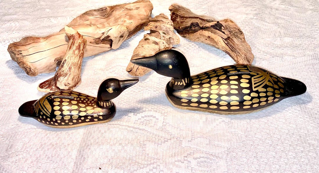 Vintage Golden Brass With Black Accents Set/pair of Two (2) Loon ...