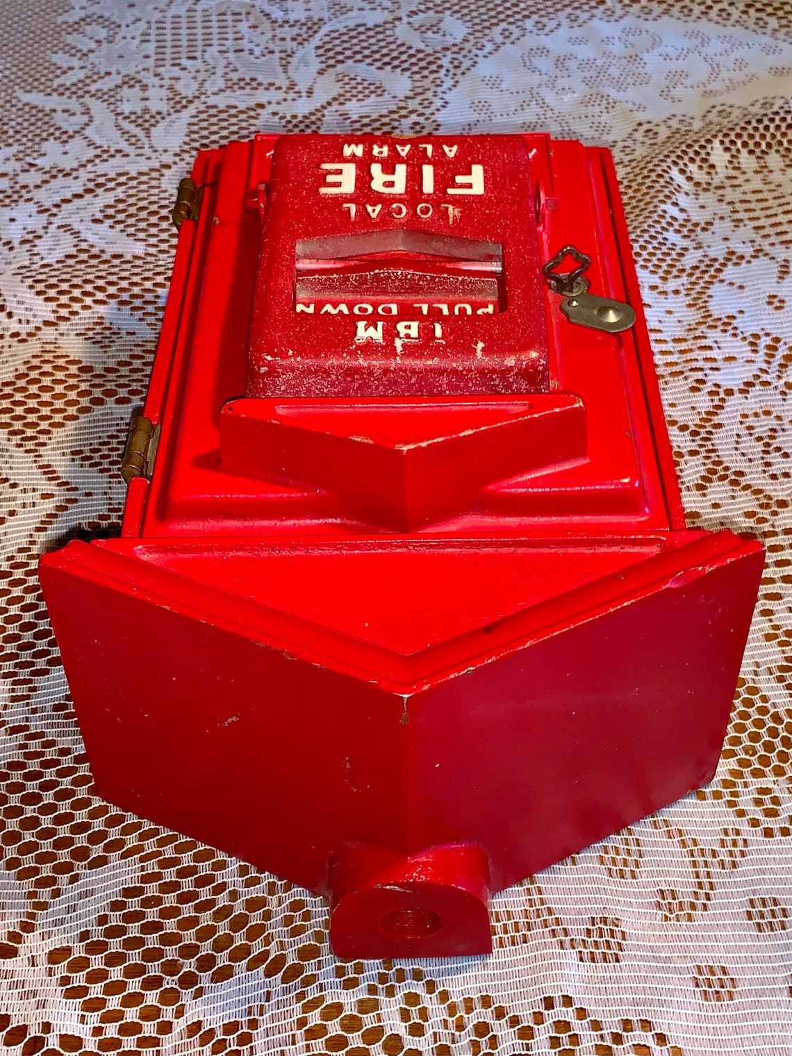 Vintage Northern Electric Red Metal Pull Down Fire Alarm Box With KEY ...