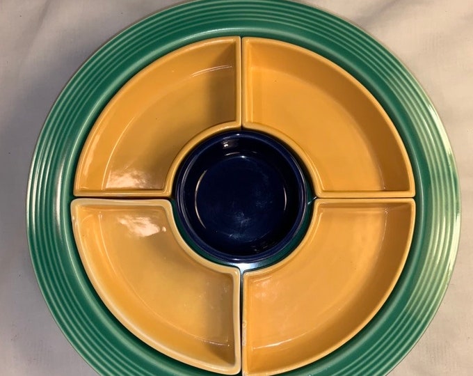 Vintage Genuine FIESTA WEAR RELISH Tray-bright-green-yellow and Blue ...