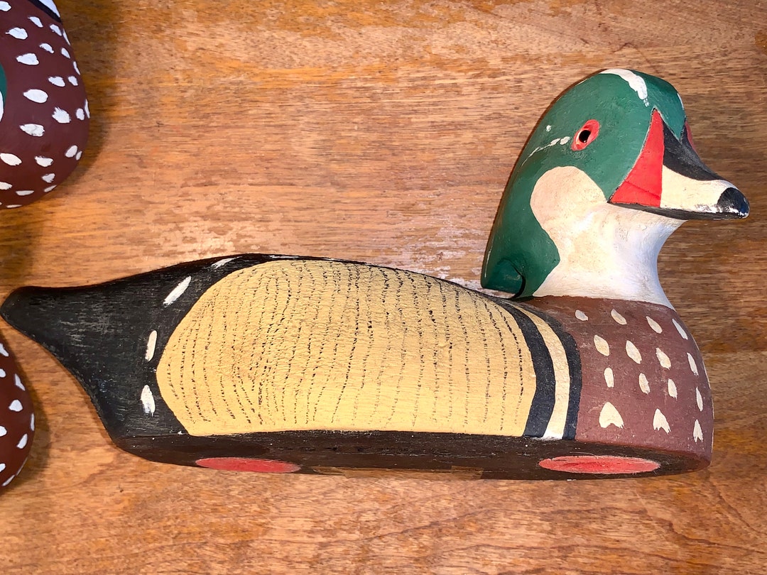 Vintage 1990s Large OVER 12” Wooden Hand Carved Stunning Wood Duck ...