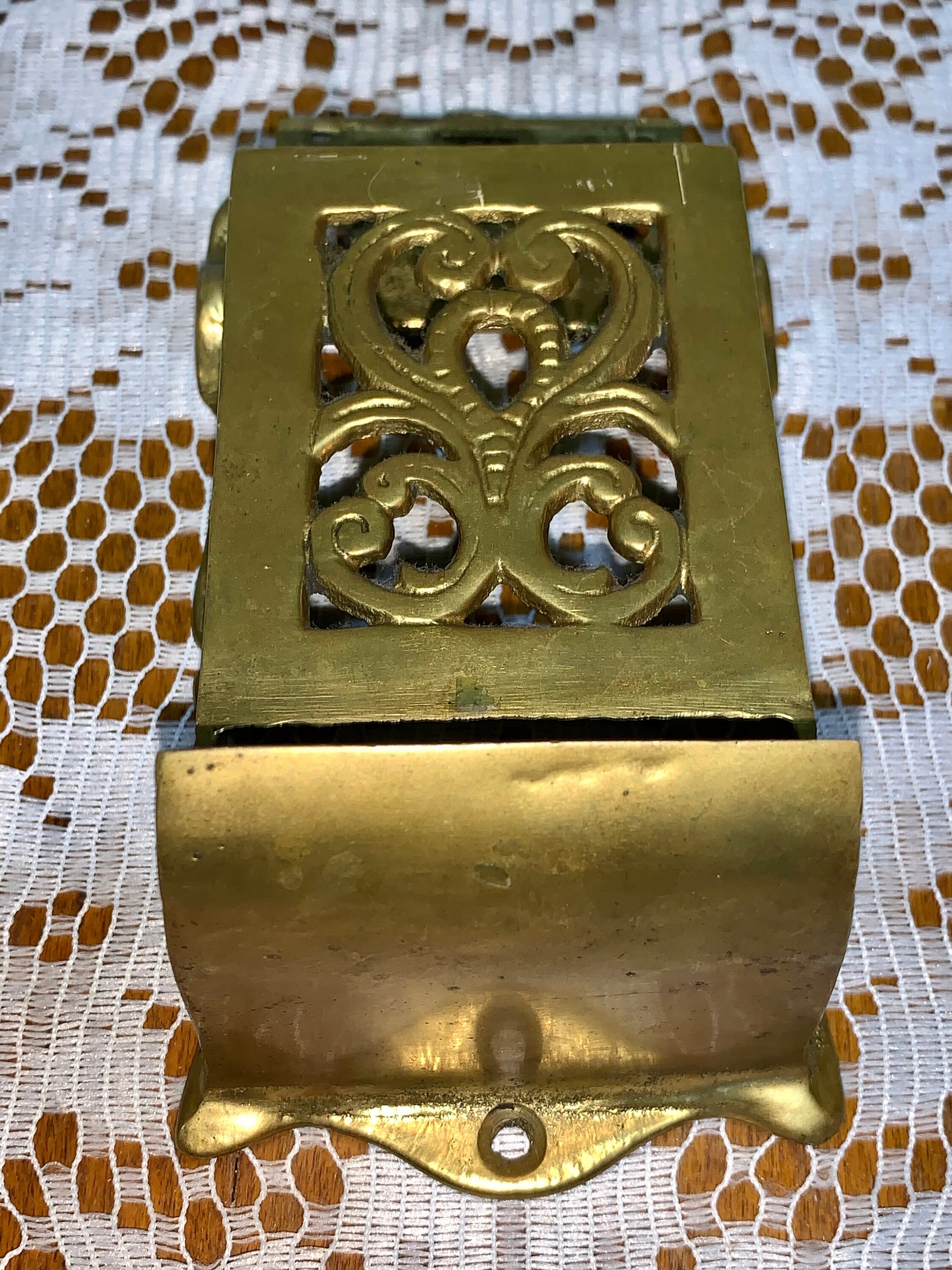 Vintage 1970s Solid Brass Ornate Filigree Match Stick Holder With Cubby ...