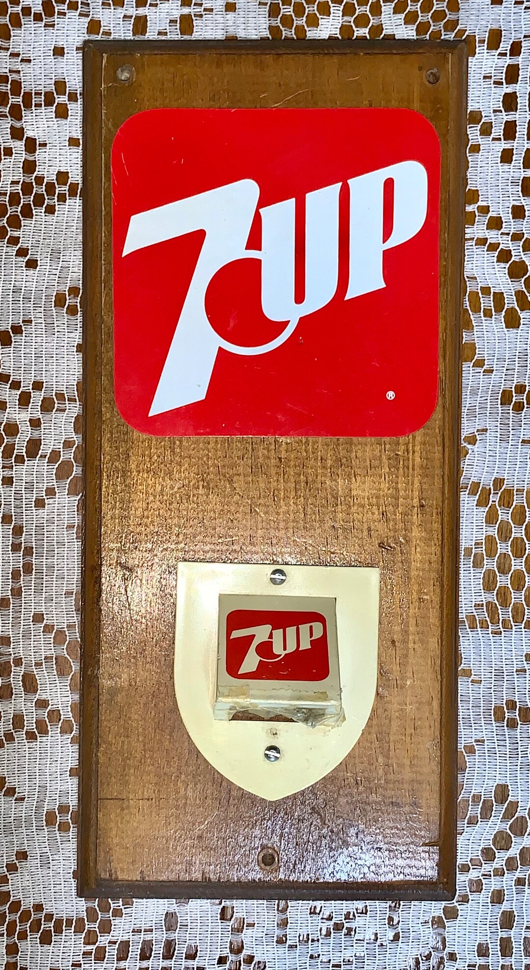 Vintage 1950’s 7up All Solid Wood Wall Mounted “7up” Bottle Opener With ...