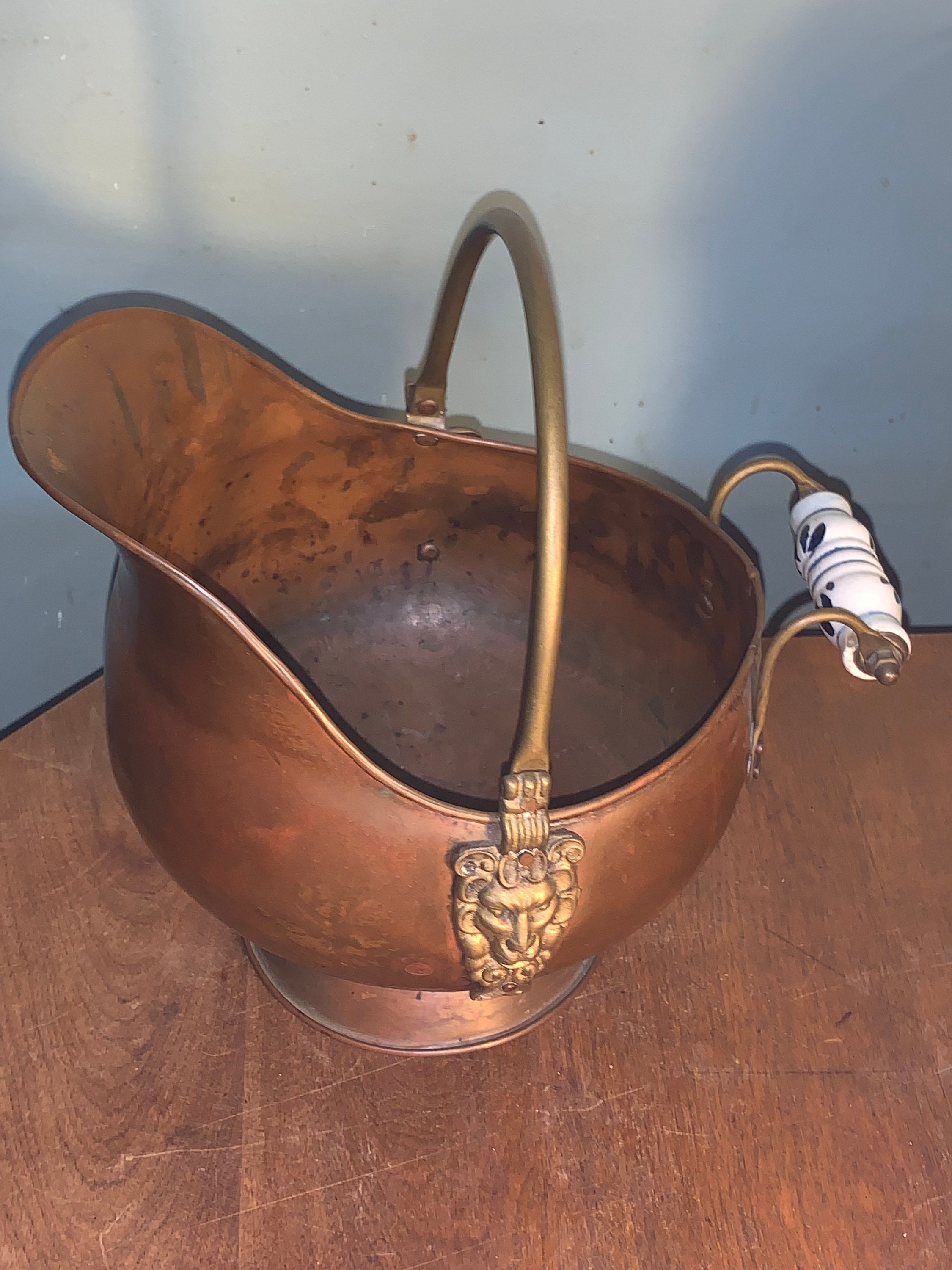 SET of Four-amazing-vintage 1970s Copper/brass Lion Head Delft Ceramic ...