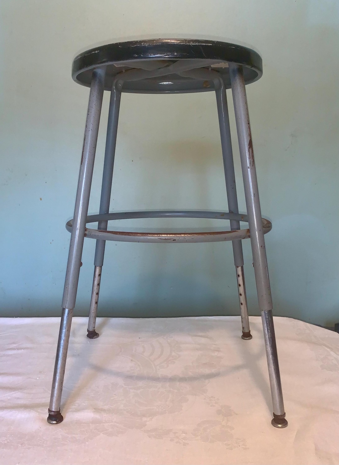 Vintage 1950s Industrial All Metal Heavy Stool-well Over 10 Pounds With ...