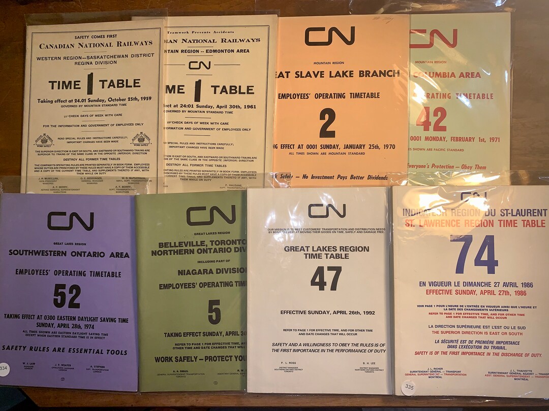 8 Vintage All Different CN Railway Train Memorabilia Time Tables the ...
