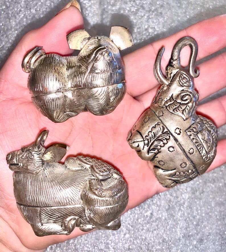 Antique 1910 RARE .900 Silver Khmer 3 Unique Different Repoussé Animal ...