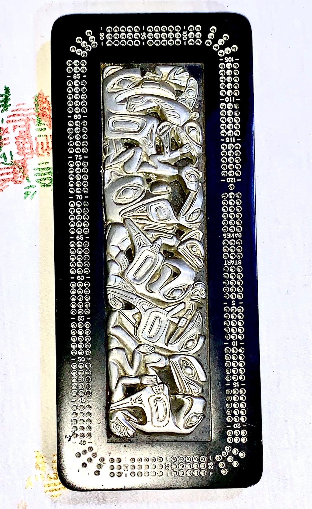 Vintage Indigenous Cribbage Board With Designed Inlay Haida Native ...