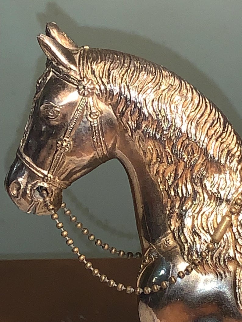 Vintage Golden Brass VERY Fancy Walking Stallion Horse Sculpture Statue ...