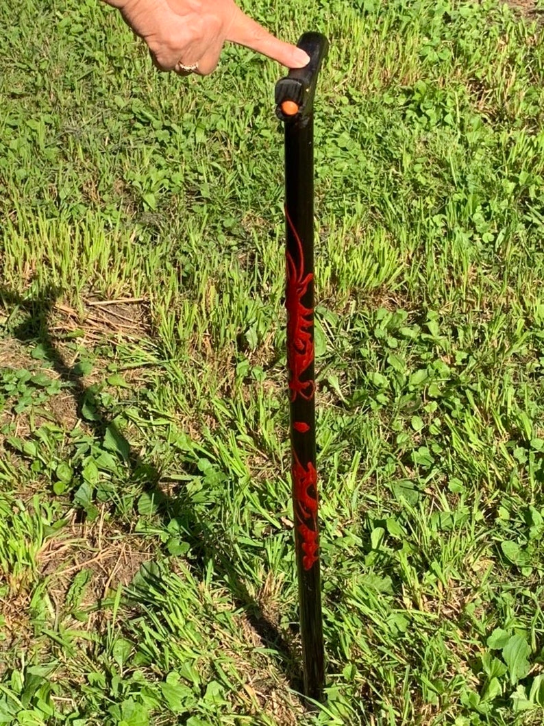 Vintage 1970s-dragon Head Wood Cane-black & Red Embossed-i Have 7 Vintage Canes-brass Duck ...