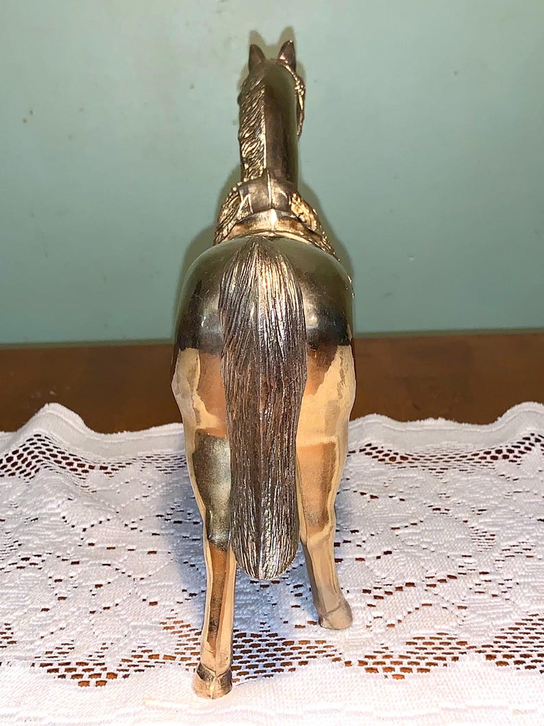 Vintage Golden Brass VERY Fancy Walking Stallion Horse Sculpture Statue ...