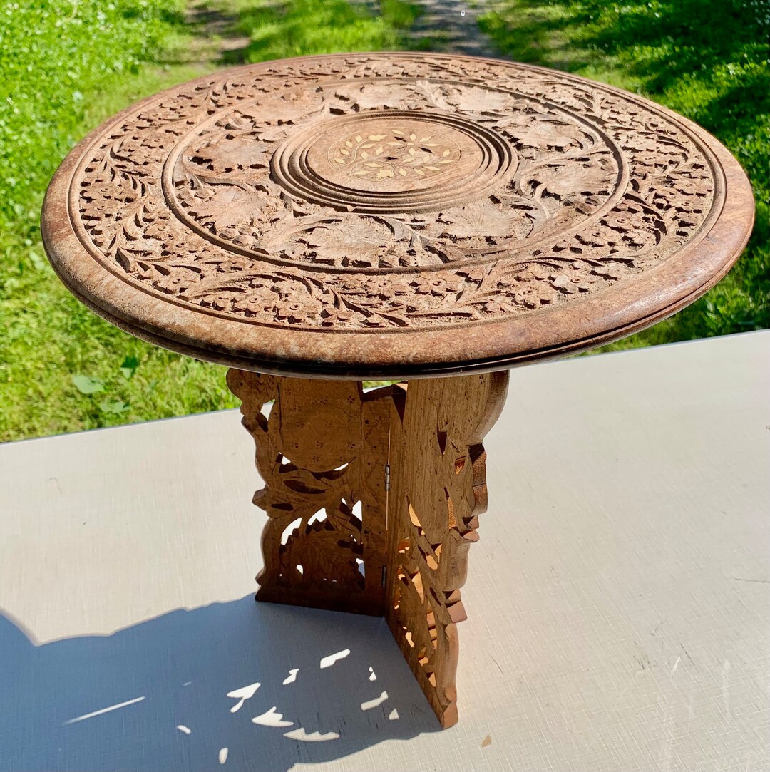 Vintage Smaller Filigree Table - Tiger/rose Wood With Collapsable Legs ...