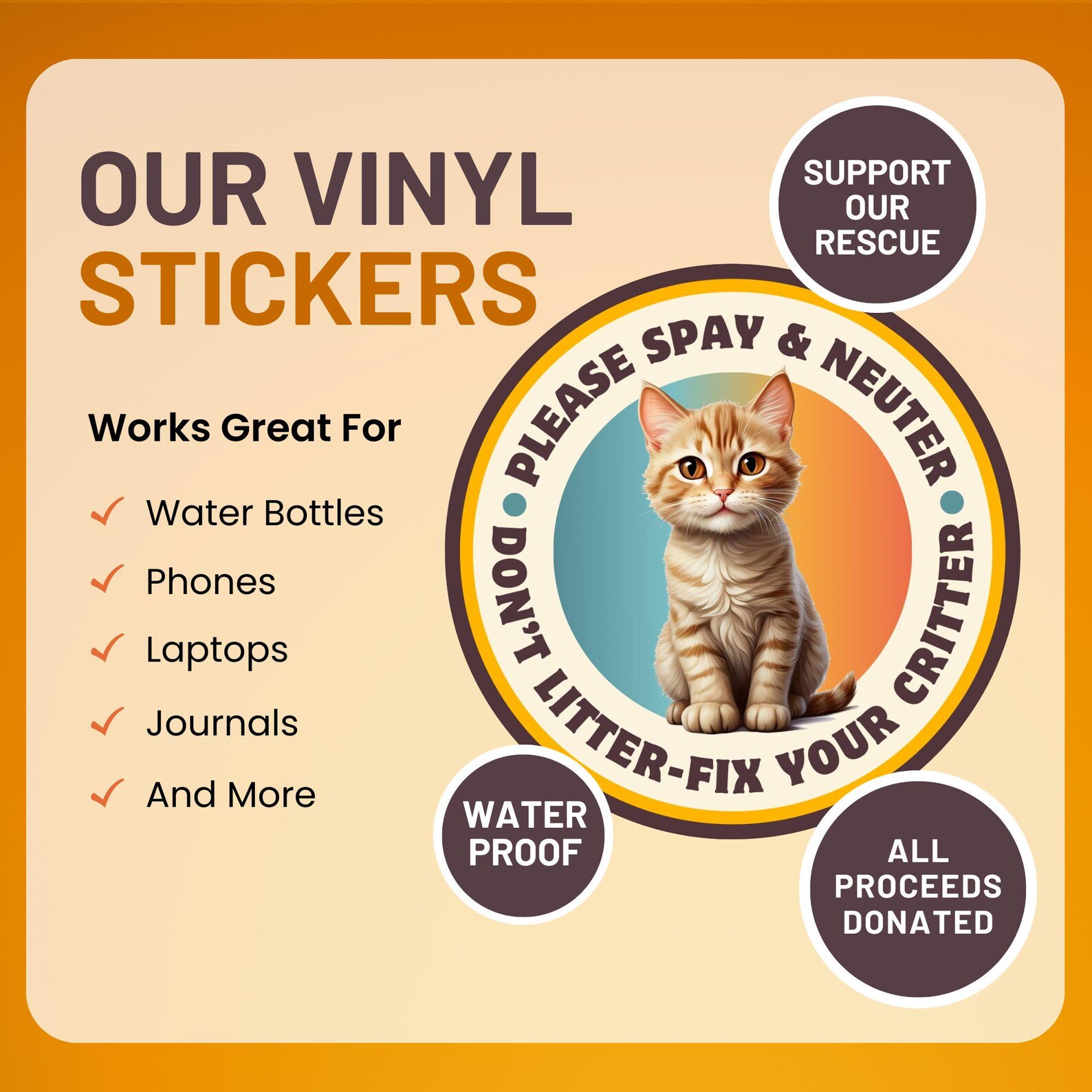 Spay Neuter Cat Sticker: TNR Vinyl Decal - Ginger Kitty - Etsy