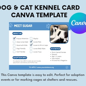 Dog and Cat Cage/kennel Card Template for Adoption Events and Shelters ...