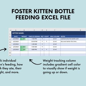 Foster Kitten Log/worksheet Packet, Foster Kitten Kit - XLSX, DOCX, PDF ...