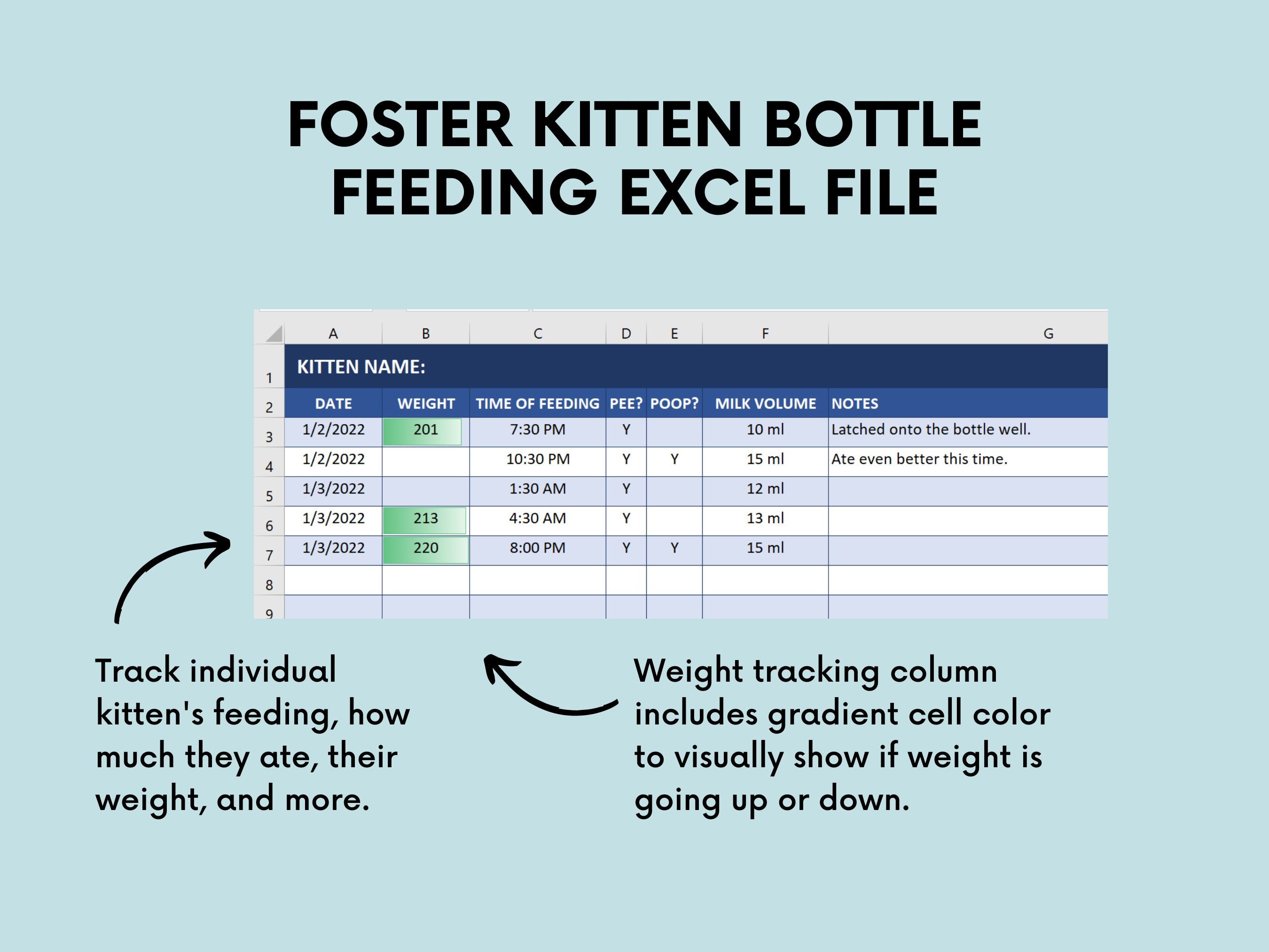 Foster Kitten Log/worksheet Packet, Foster Kitten Kit - XLSX, DOCX, PDF ...