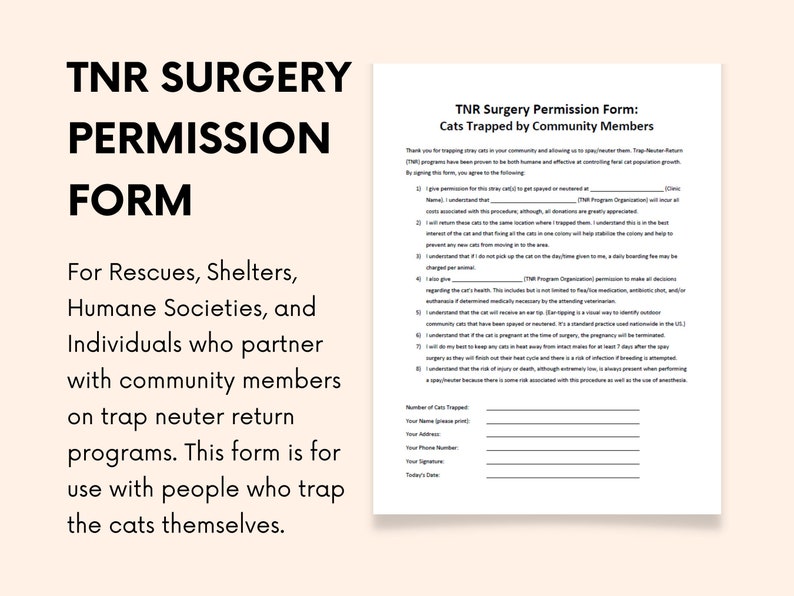 TNR Permission Forms for Shelters, Rescues, and Individuals Who Provide ...