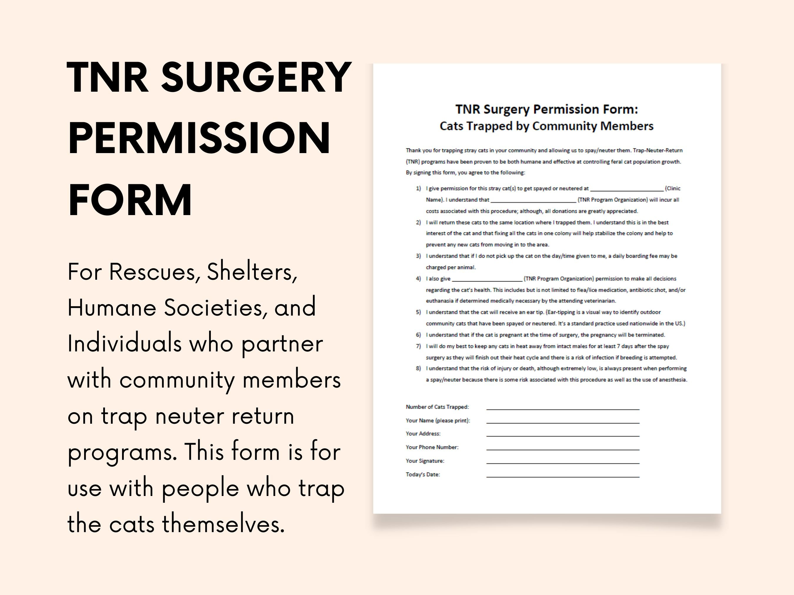 TNR Permission Forms for Shelters, Rescues, and Individuals Who Provide ...