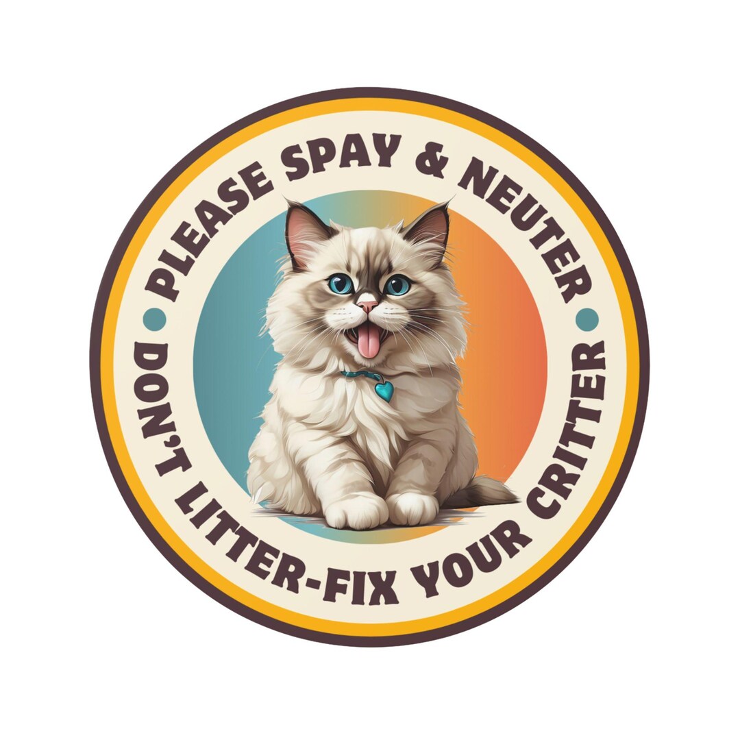 White Border Spay Neuter Sticker - Spay & Neuter Kitten Round Vinyl ...