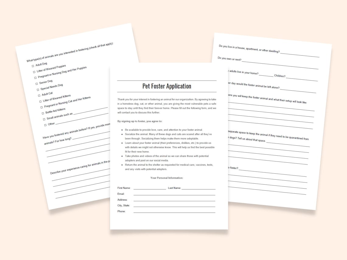 Application to Foster a Pet: Apply to Be a Dog or Cat Foster Form for ...