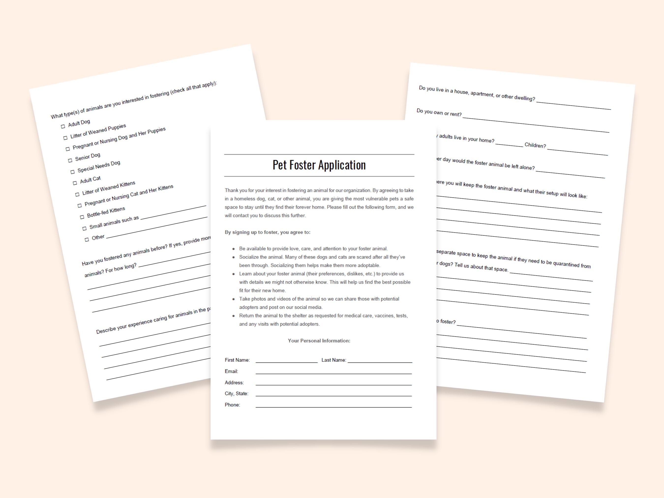 Application to Foster a Pet: Apply to Be a Dog or Cat Foster Form for ...