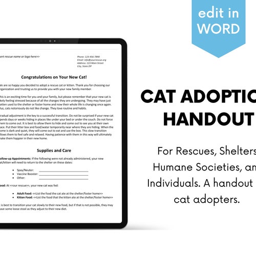 Cat Adoption Packet Handout for Shelters Rescues and - Etsy