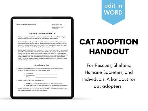 Cat Adoption Informational Handout for Shelters Rescues and - Etsy