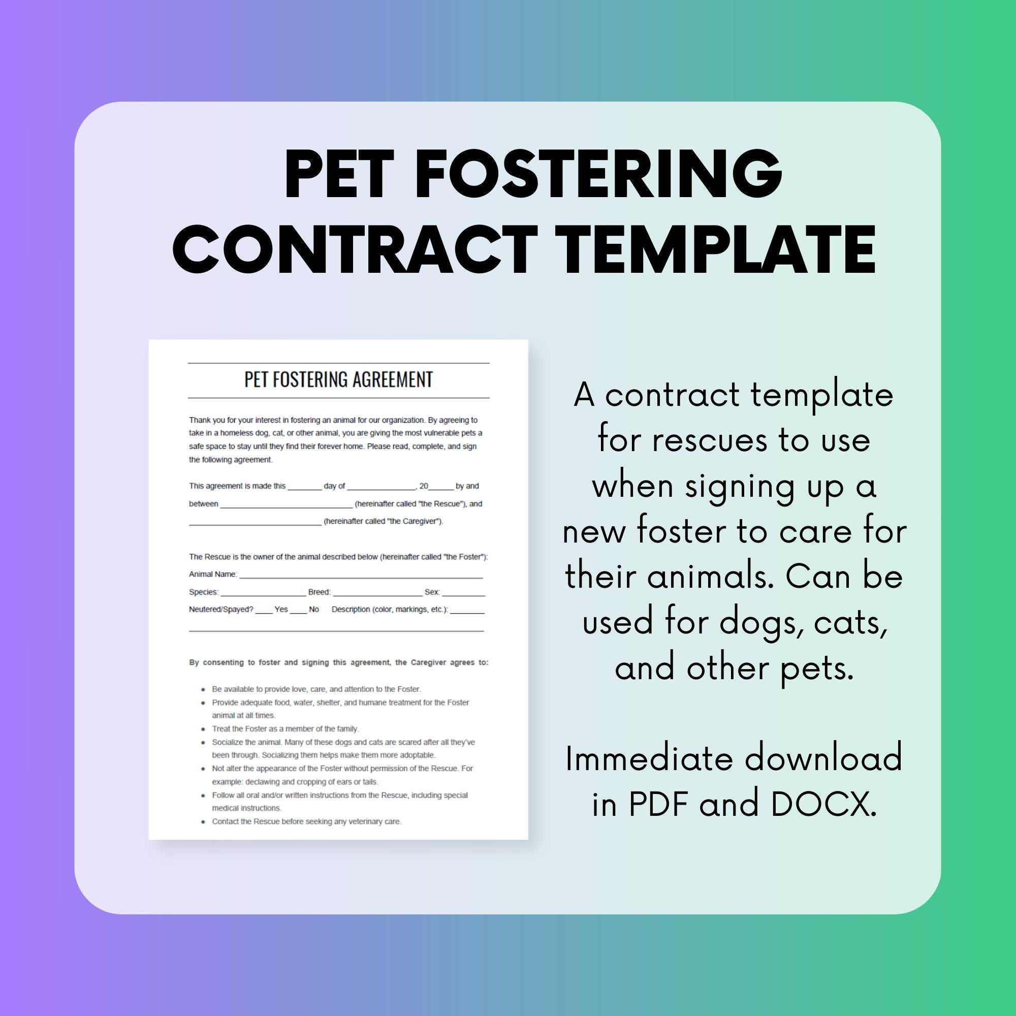 Pet Fostering Contract/template for Shelters and Rescues, Dog/cat ...