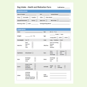 Dog Medical Intake Form (medication List, Health Checklist) for Rescues ...
