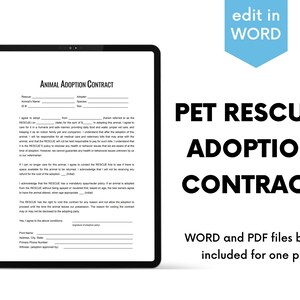 Pet Adoption Contract Template, Shelter Rescue Form (WORD & PDF) - Etsy