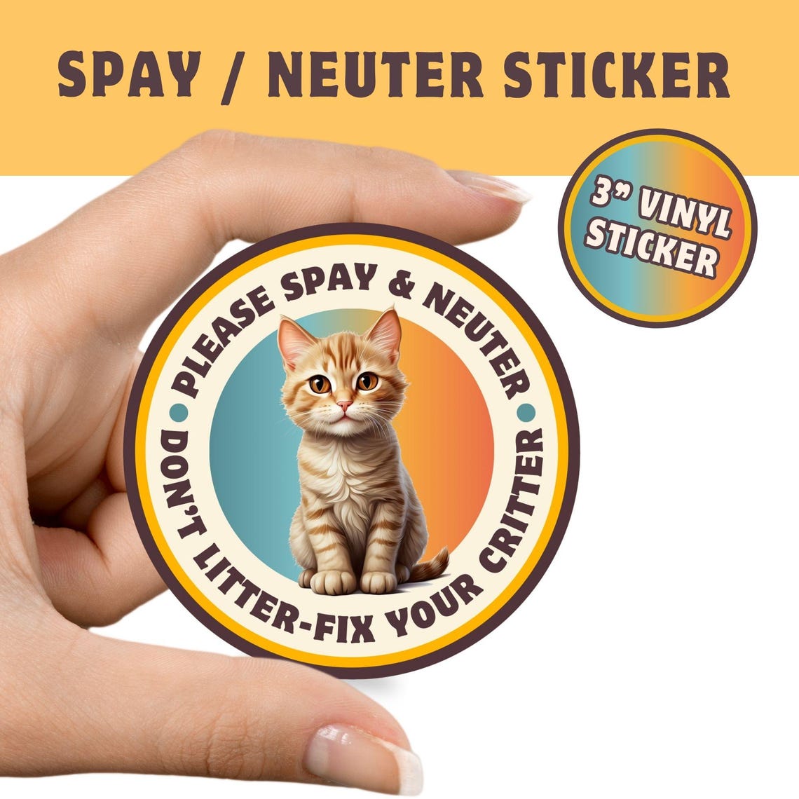 Spay Neuter Cat Sticker: TNR Vinyl Decal - Ginger Kitty - Etsy