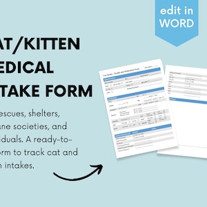 Cat / Kitten Medical Intake Form (medication List, Health Checklist ...