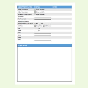 Dog Medical Intake Form (medication List, Health Checklist) for Rescues ...