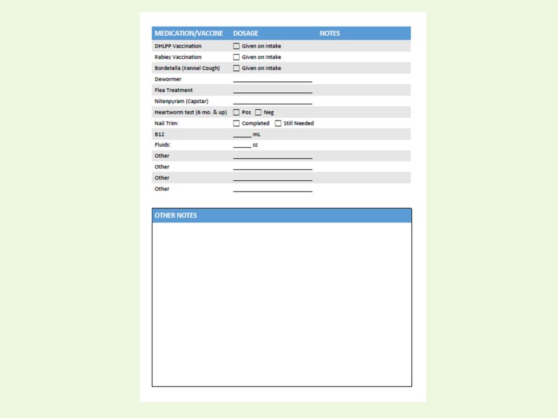 Dog Medical Intake Form (medication List, Health Checklist) for Rescues ...