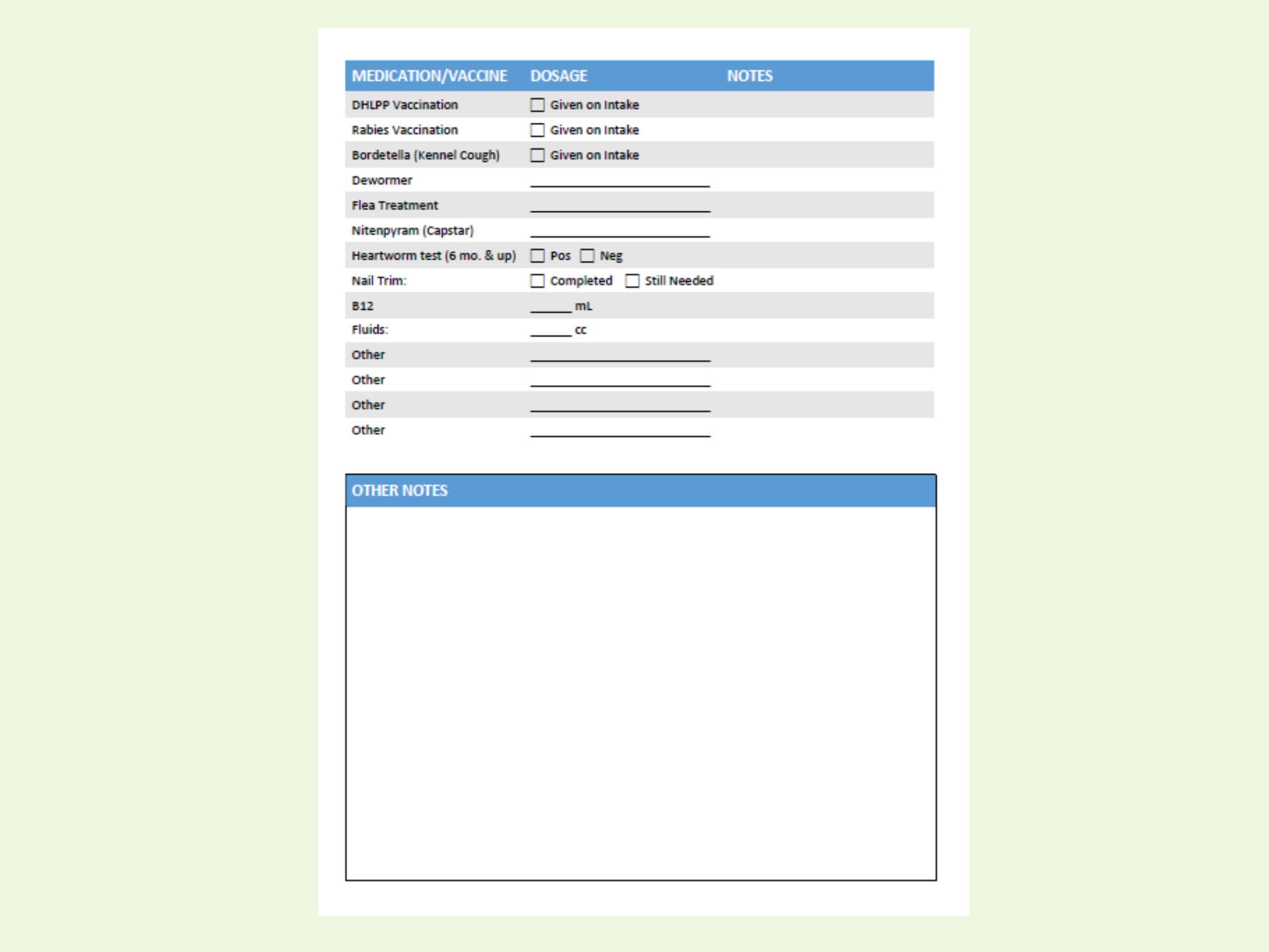 Dog Medical Intake Form (medication List, Health Checklist) for Rescues ...