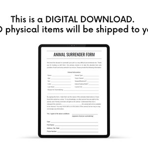 Pet, Dog, Cat Surrender Form/contract for Shelters, Rescues, and ...