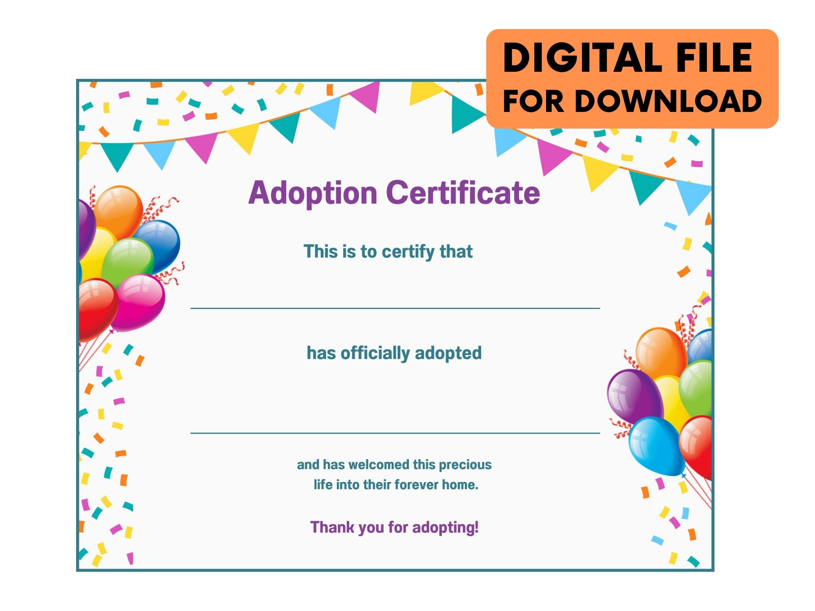 Pet Adoption Certificate: Cat, Dog, Desk Pet (digital Download) - Etsy