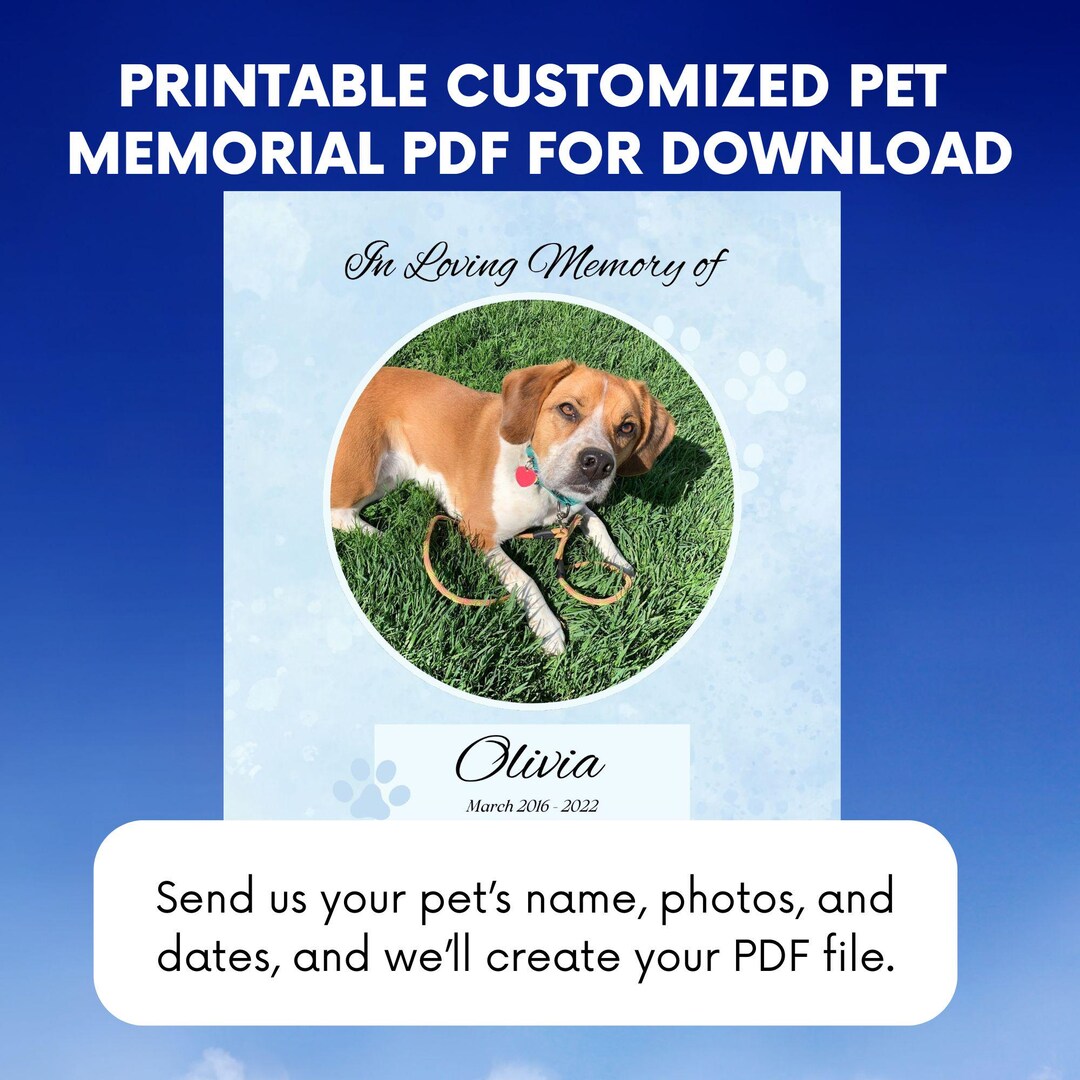 Custom Pet Memorial Print, Personalized Dog Loss Gift (PDF Download) - Etsy