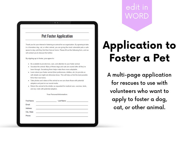Application to Foster a Pet: Apply to Be a Dog or Cat Foster Form for ...