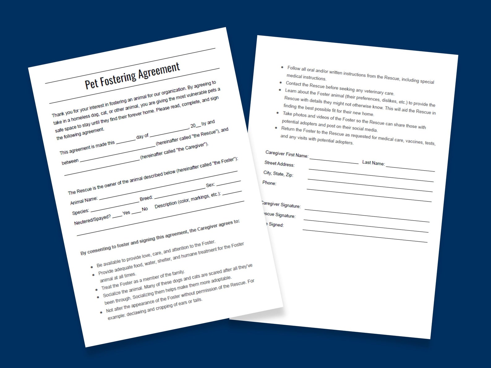 Pet Fostering Contract/template for Shelters and Rescues, Dog/cat ...
