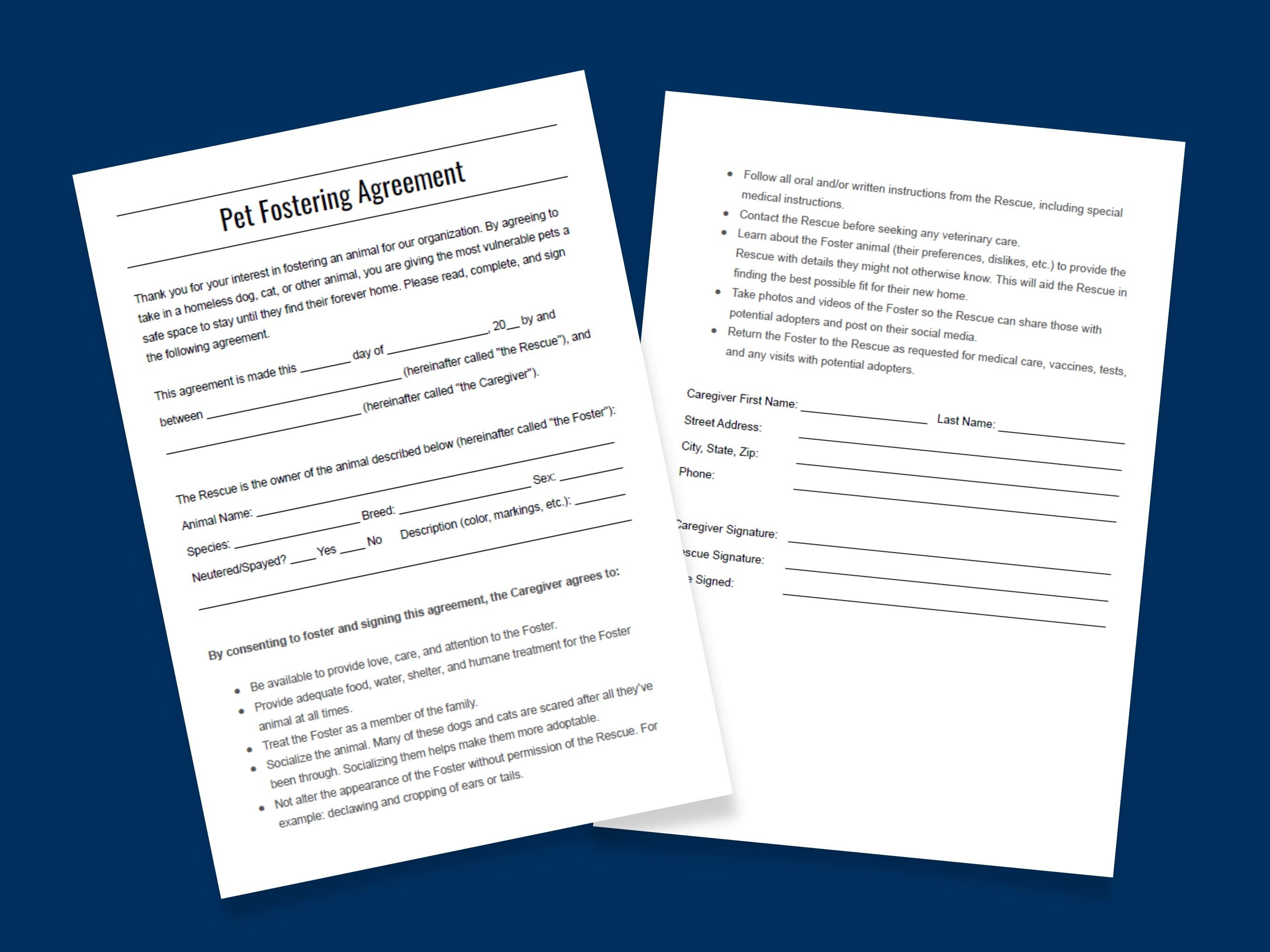 Pet Fostering Contract/template for Shelters and Rescues, Dog/cat ...