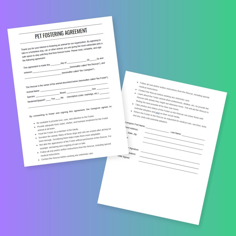 Pet Fostering Contract/template for Shelters and Rescues, Dog/cat ...
