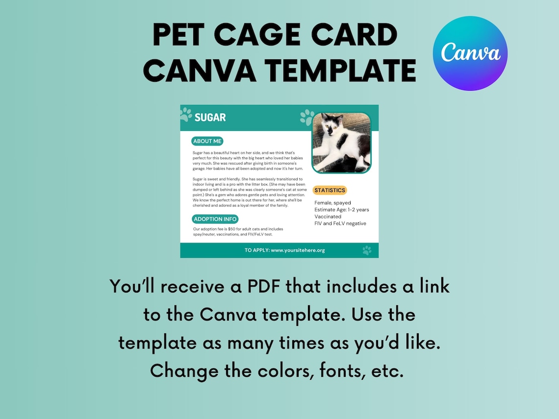 Pet Cage/kennel Card Template for Adoption Events and Shelters - CANVA ...