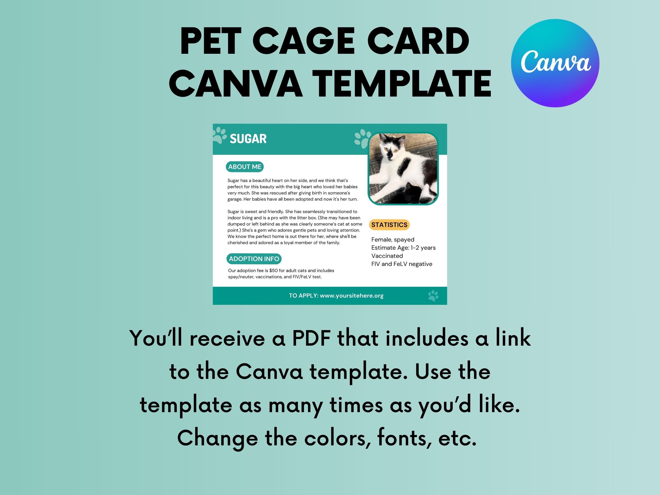 Pet Cage/kennel Card Template for Adoption Events and Shelters - CANVA ...