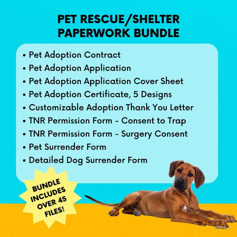 Digital Dog Cat Rescue Paperwork Bundle-adoption App, Contract ...