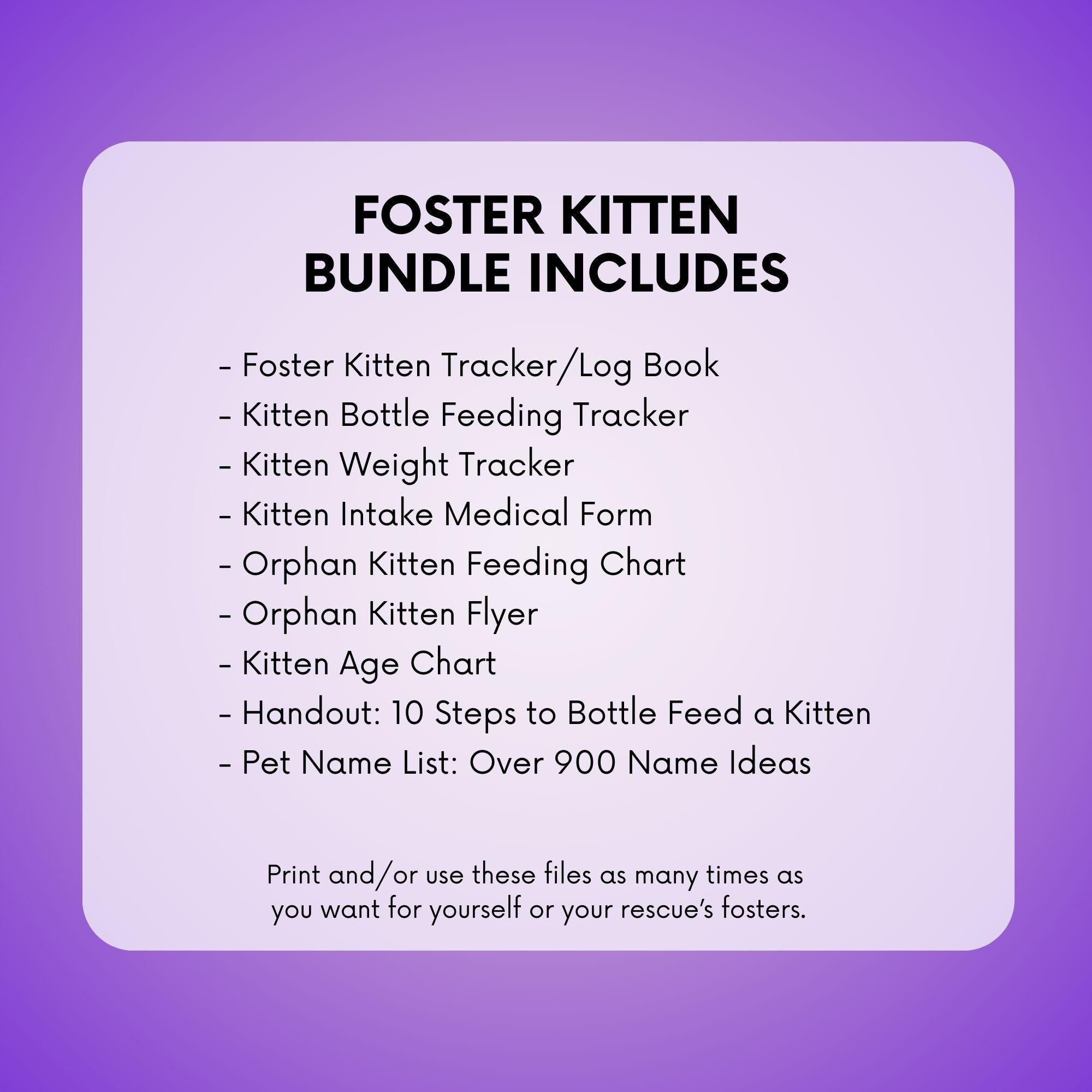 Foster Kitten Log/worksheet Packet, Foster Kitten Kit - XLSX, DOCX, PDF ...