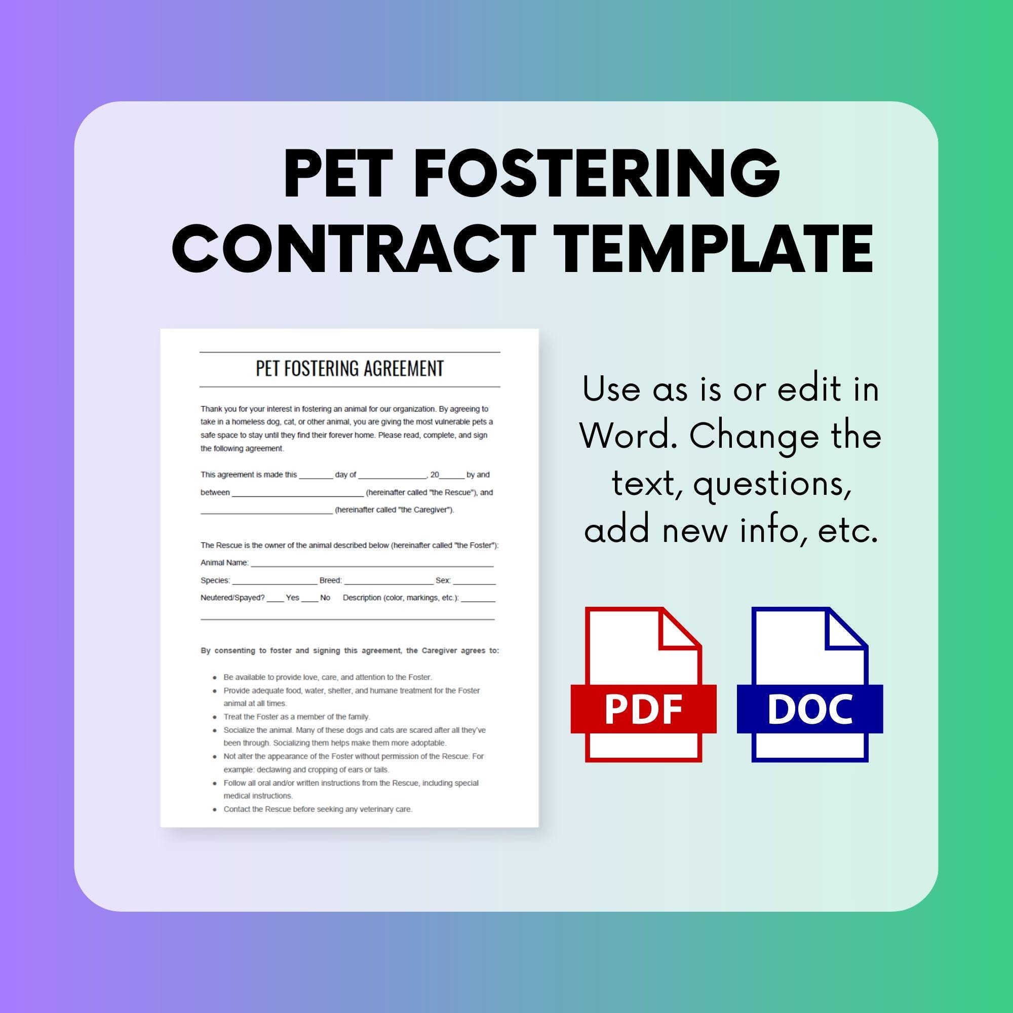 Pet Fostering Contract/template for Shelters and Rescues, Dog/cat ...