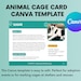Pet Cage/kennel Card Template for Adoption Events and Shelters - CANVA ...