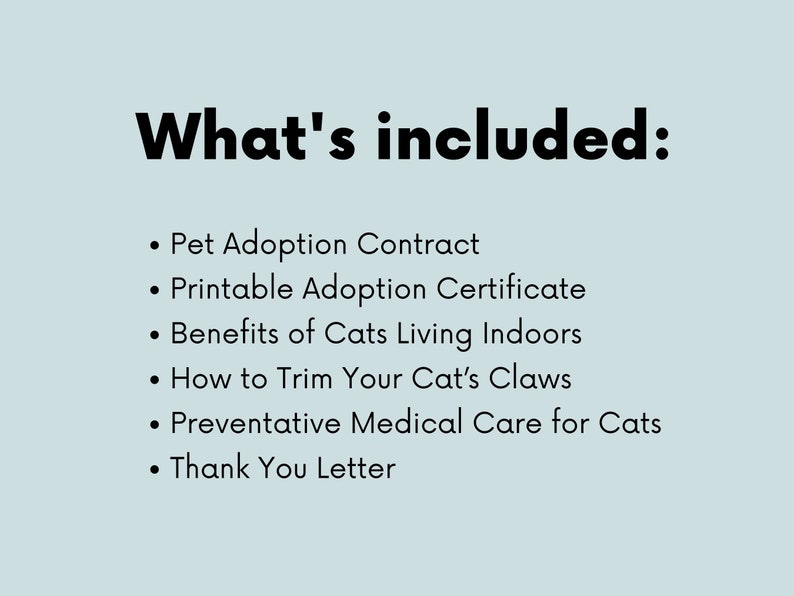 Cat Adoption Packet Handout for Shelters Rescues and - Etsy