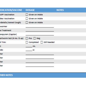 Dog Medical Intake Form (medication List, Health Checklist) for Rescues ...