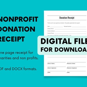 Nonprofit Charity Donation Gift Receipt, PDF, DOCX Word Doc, 501c3 ...